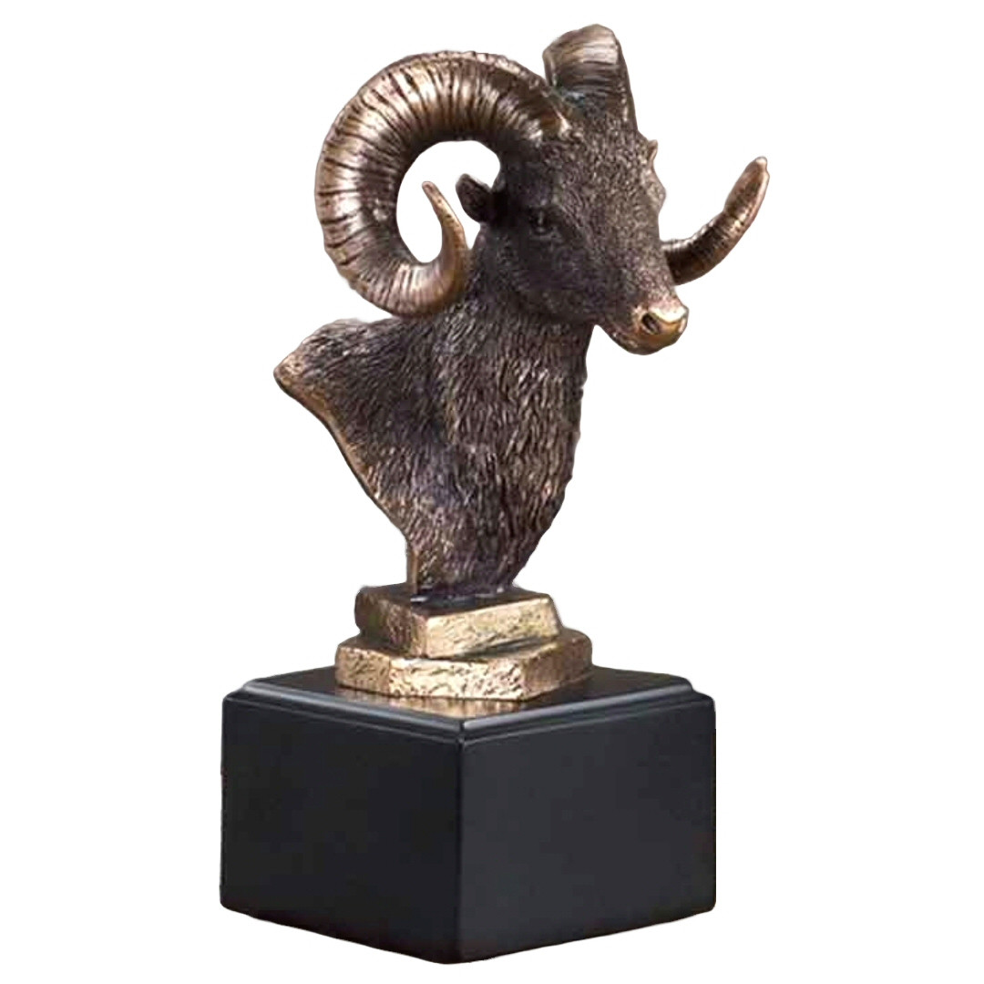 8" Ram Head Bust Statue | Bronze Sculpture | Mountain Wildlife Decor