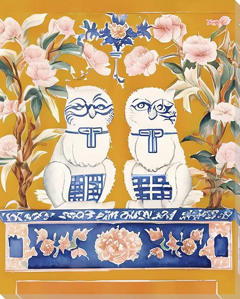 Foo Cat 1 Wrapped Canvas Giclee Art Print Wall Art | Asian Home Decor