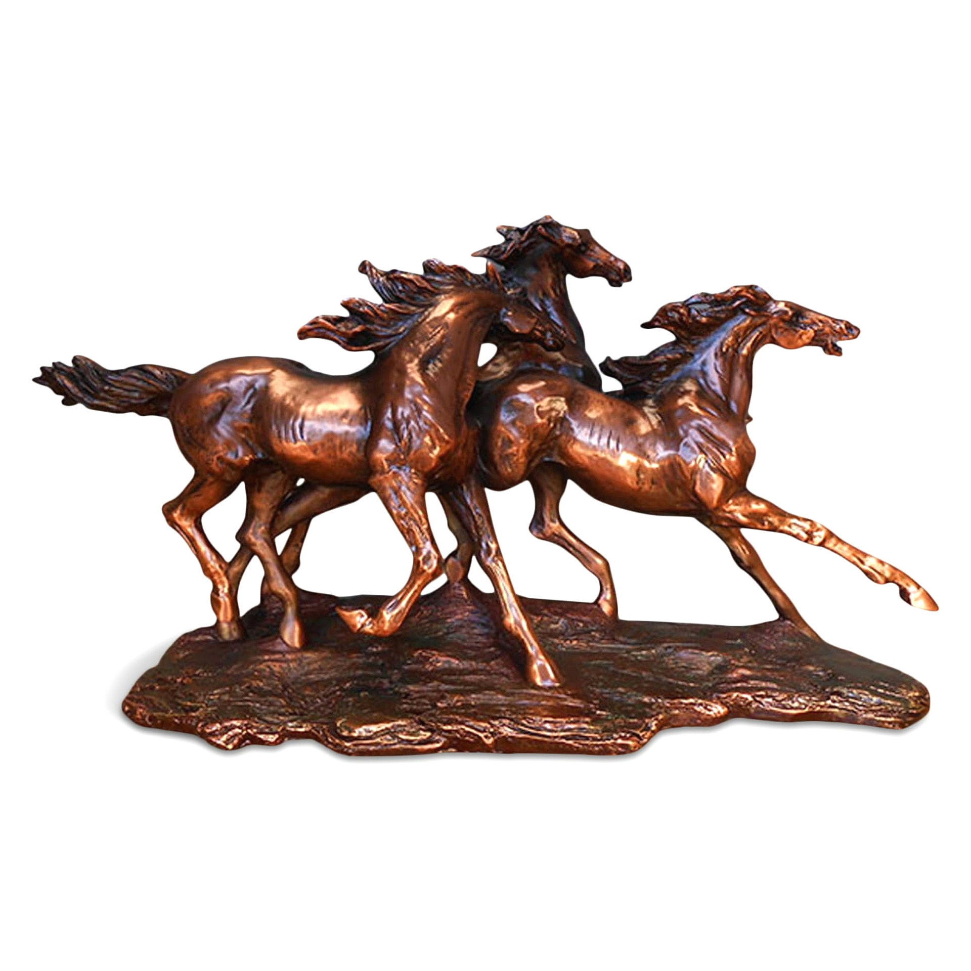 18" Three Horses Galloping Statue | Bronze Sculpture | Country Lodge Decor