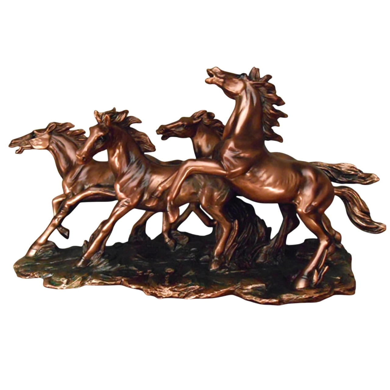 18" Four Wild Horses Running Statue | Bronze Sculpture | Ranch Lodge Decor