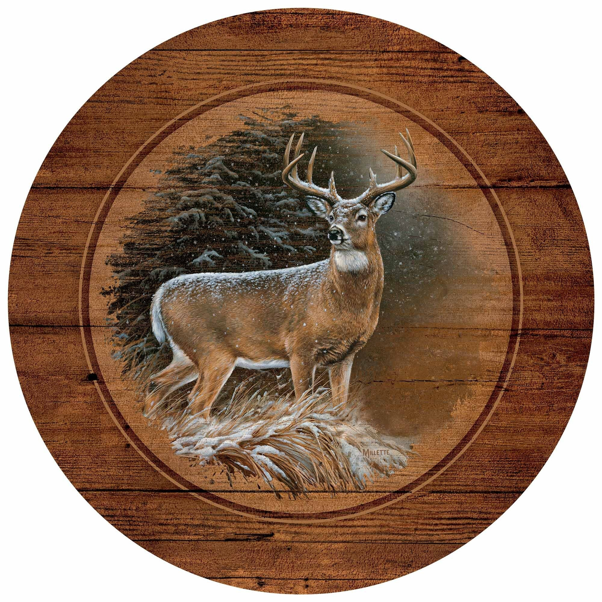 In the Storm Whitetail Deer Round Wood Sign | Wildlife Decor