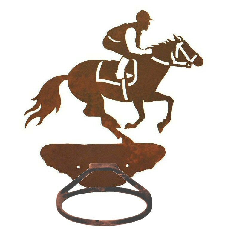 Derby Horse Racer Vertical Metal Welcome Sign - Rustic Outdoor Wall Decor