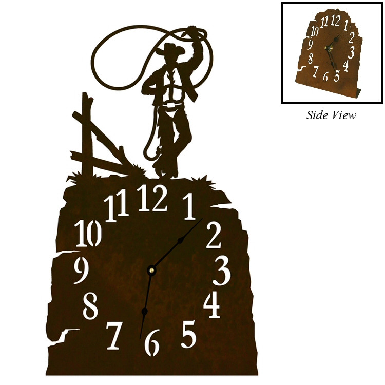 Laredo Cowboy Metal Wall Clock - Rustic Wall Decor