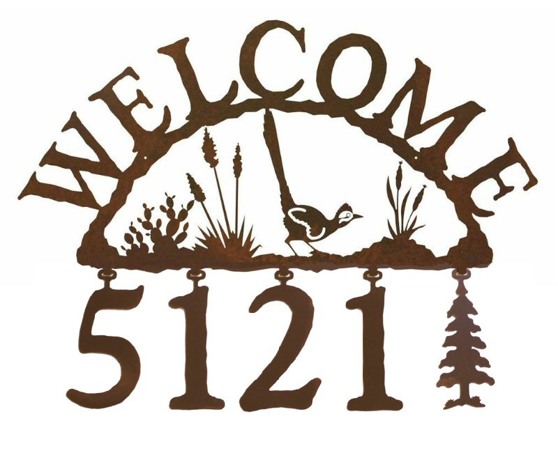 Roadrunner Metal Address Welcome Sign | Rustic Southwest Wall Accent