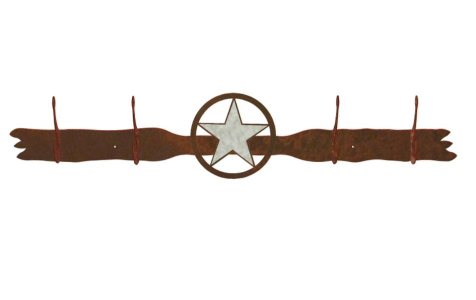 Burnished Texas Star Four Hook Metal Coat Rack | Rustic Western Ranch ...