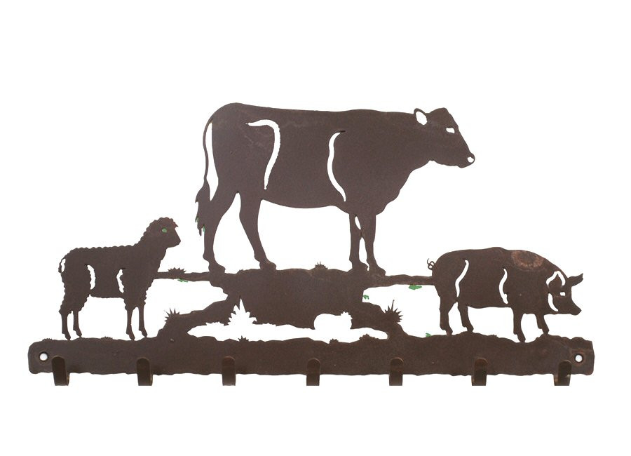 Farm Animals Metal Wall Key Rack | Rustic Farmhouse Wall Hook