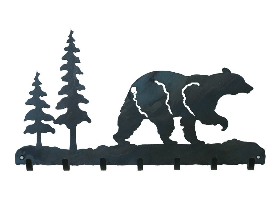 Walking Bear Metal Wall Key Rack | Rustic Wildlife Wall Organizer