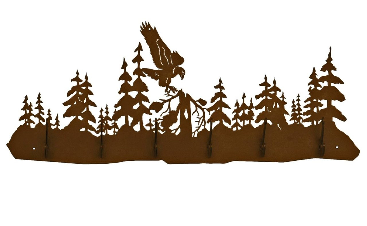 Eagle Forest Six Hook Metal Wall Coat Rack | Rustic Woodland Lodge Decor