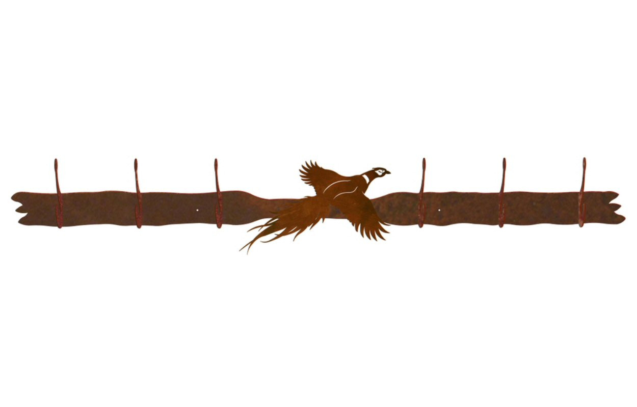 Flying Pheasant Bird Scenic Five Hook Metal Wall Coat Rack | Rustic ...