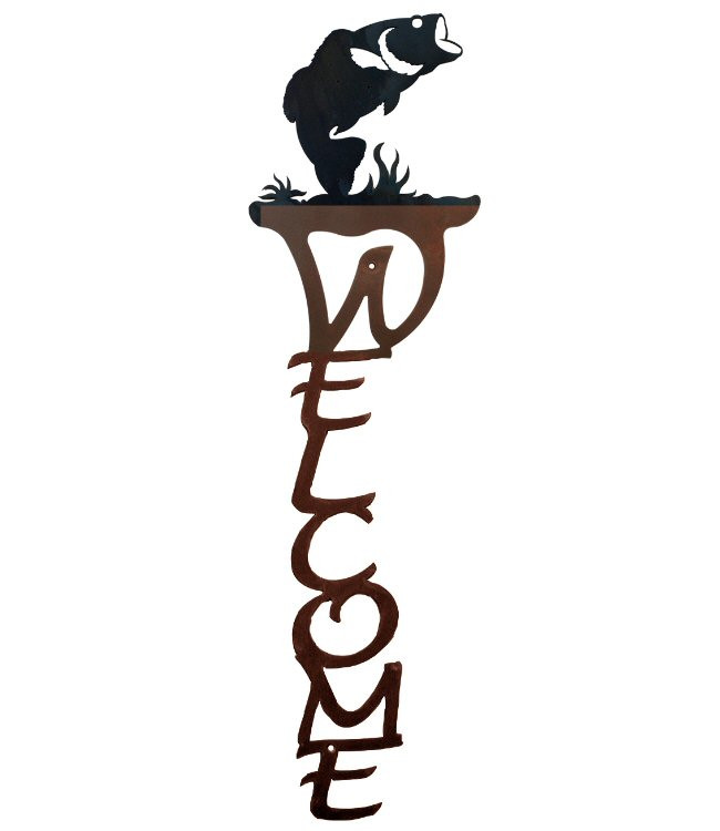 Bass Fish Vertical Metal Welcome Sign | Lake Fishing Decor