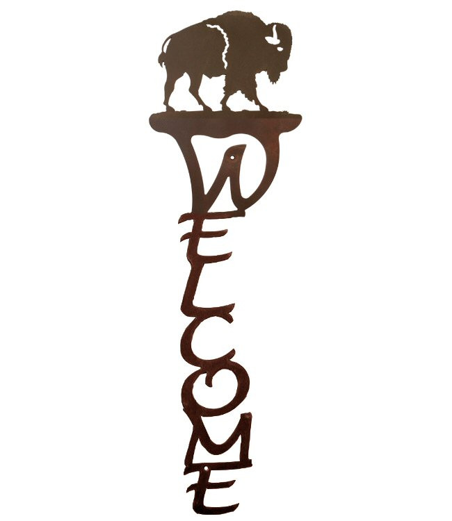 Buffalo Vertical Metal Welcome Sign | Western Plains Decor