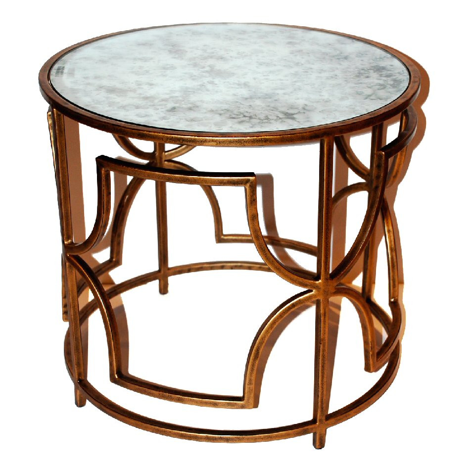 Large Antique Gold Quatrefoil Iron Table with Smoked Mirror Top ...