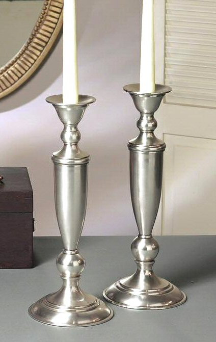 Antique Silver Round Base Candle Holder, Set of 2 - Candle Accessories ...