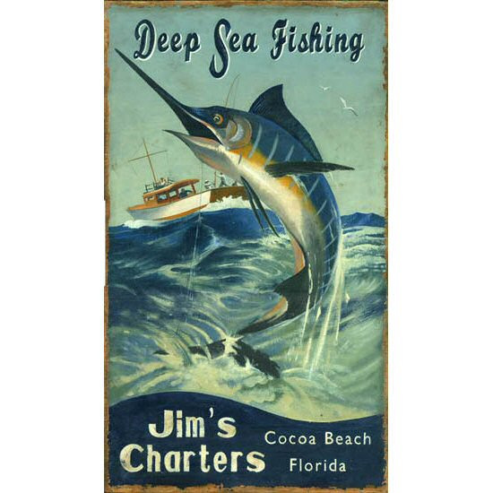 Customizable Marlin Deep Sea Fishing Vintage Style Wooden Sign ...