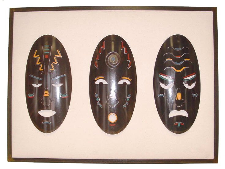 Tribal Mask Set Framed Metal Wall Art | Artistic Cultural Accent