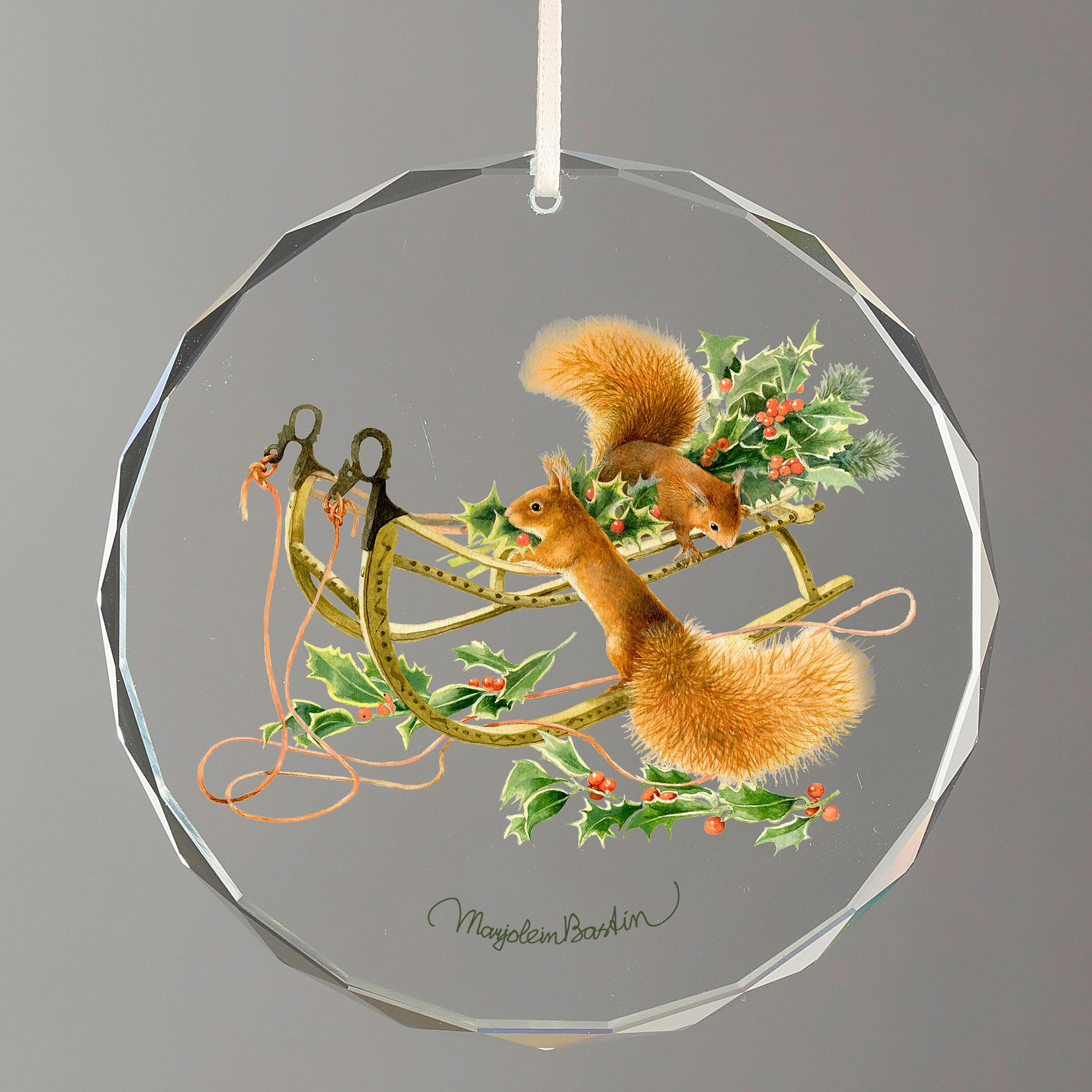 Squirrel in the Snow Round Glass Christmas Tree Ornament - Christmas ...