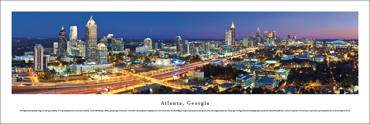 Atlanta, Georgia at Twilight Skyline Panoramic Wall Art Print ...