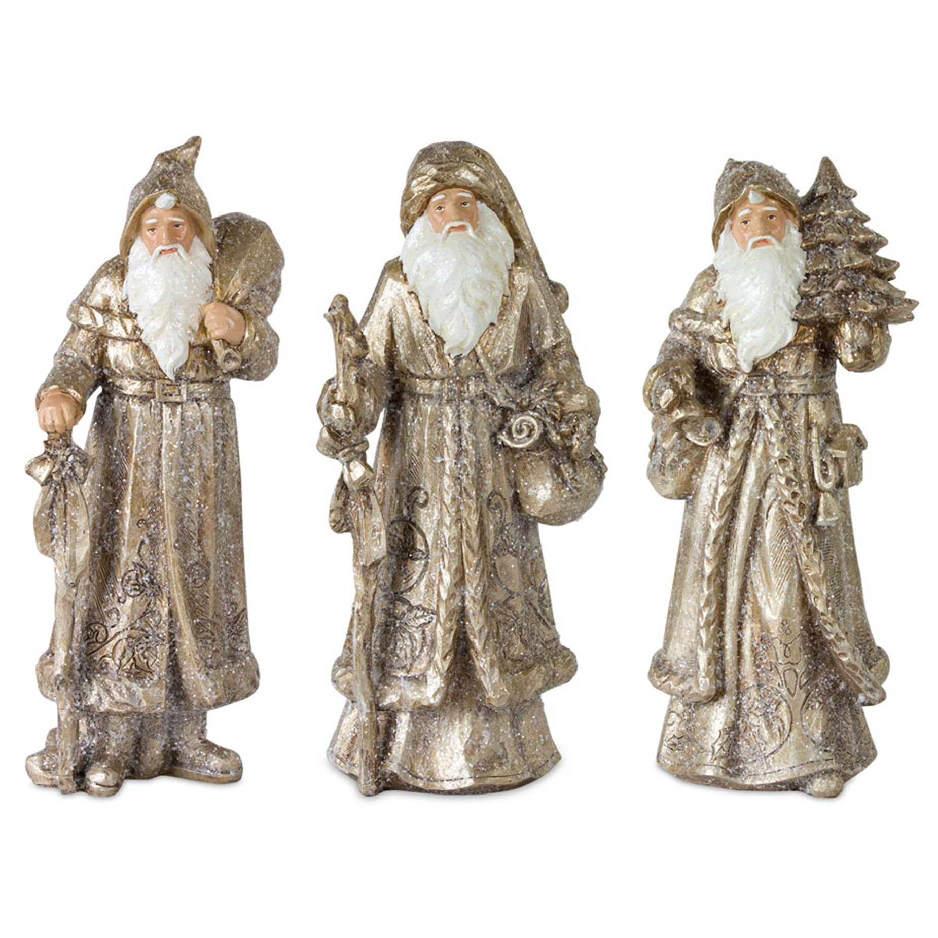12.25" Metallic Gold Santa Resin Sculptures, Set of 3 - Christmas ...