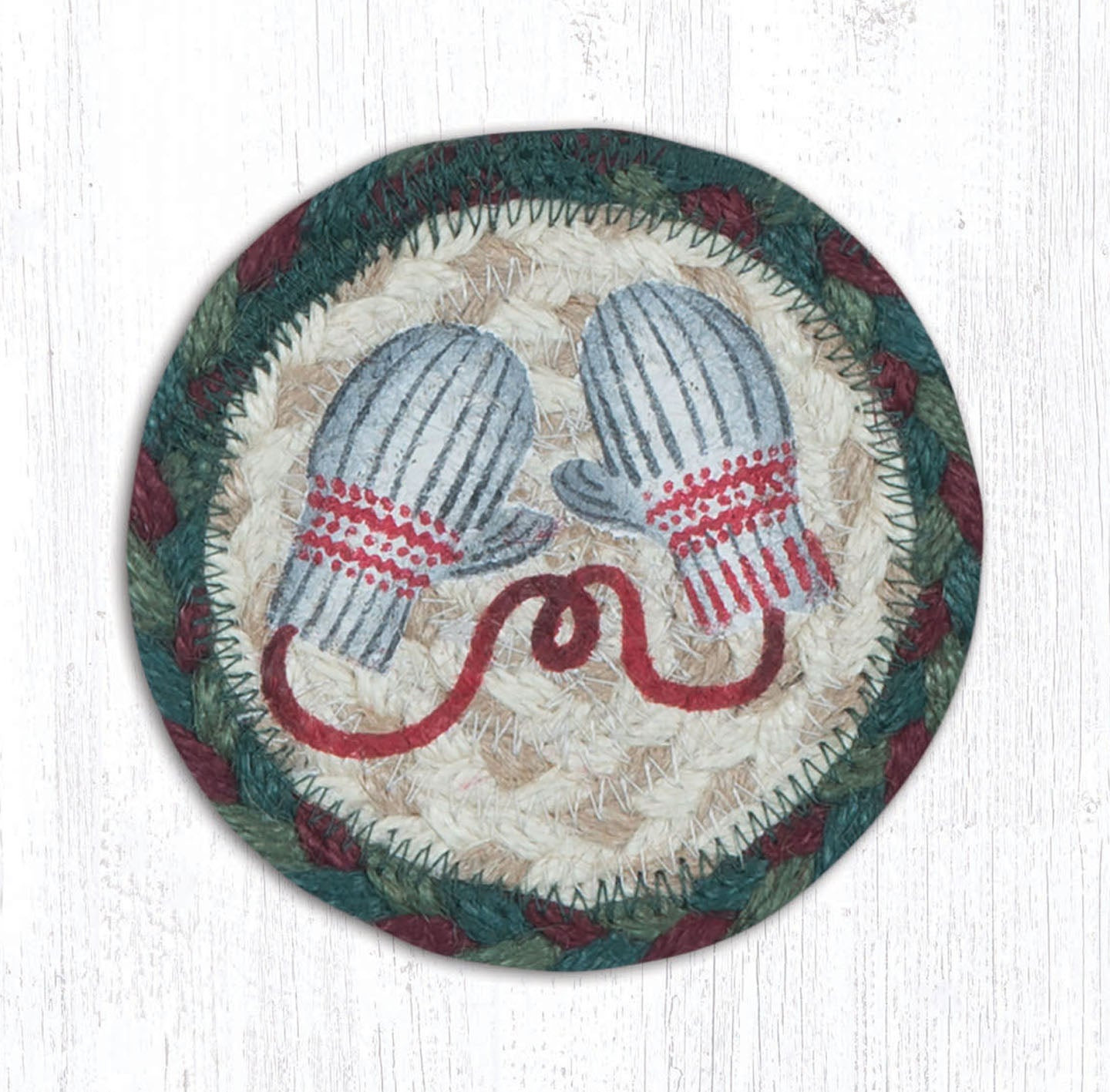 Winter Jute Coasters in a Basket | Holiday Cabin Drink Coaster Set