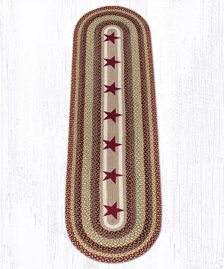 Burgundy Mustard Braided Jute Oval Runner | Primitive Country Charm