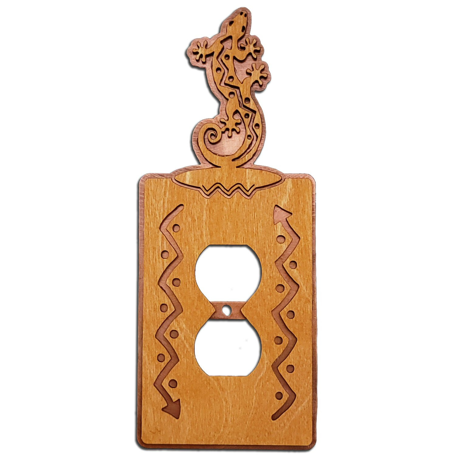 S Shaped Gecko Lizard Single Outlet Cover | Rustic Metal & Wood Plate