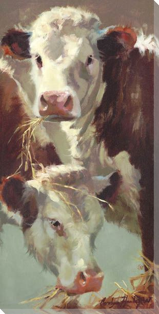 Two Cows Wrapped Canvas Giclee Print Wall Art - Wall Decor - Artwork