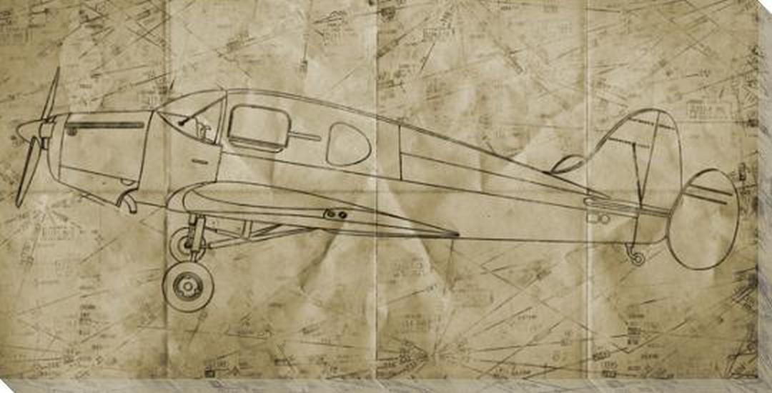 Vintage Plane II Wrapped Canvas Giclee Print Wall Art | Retro Wall Art