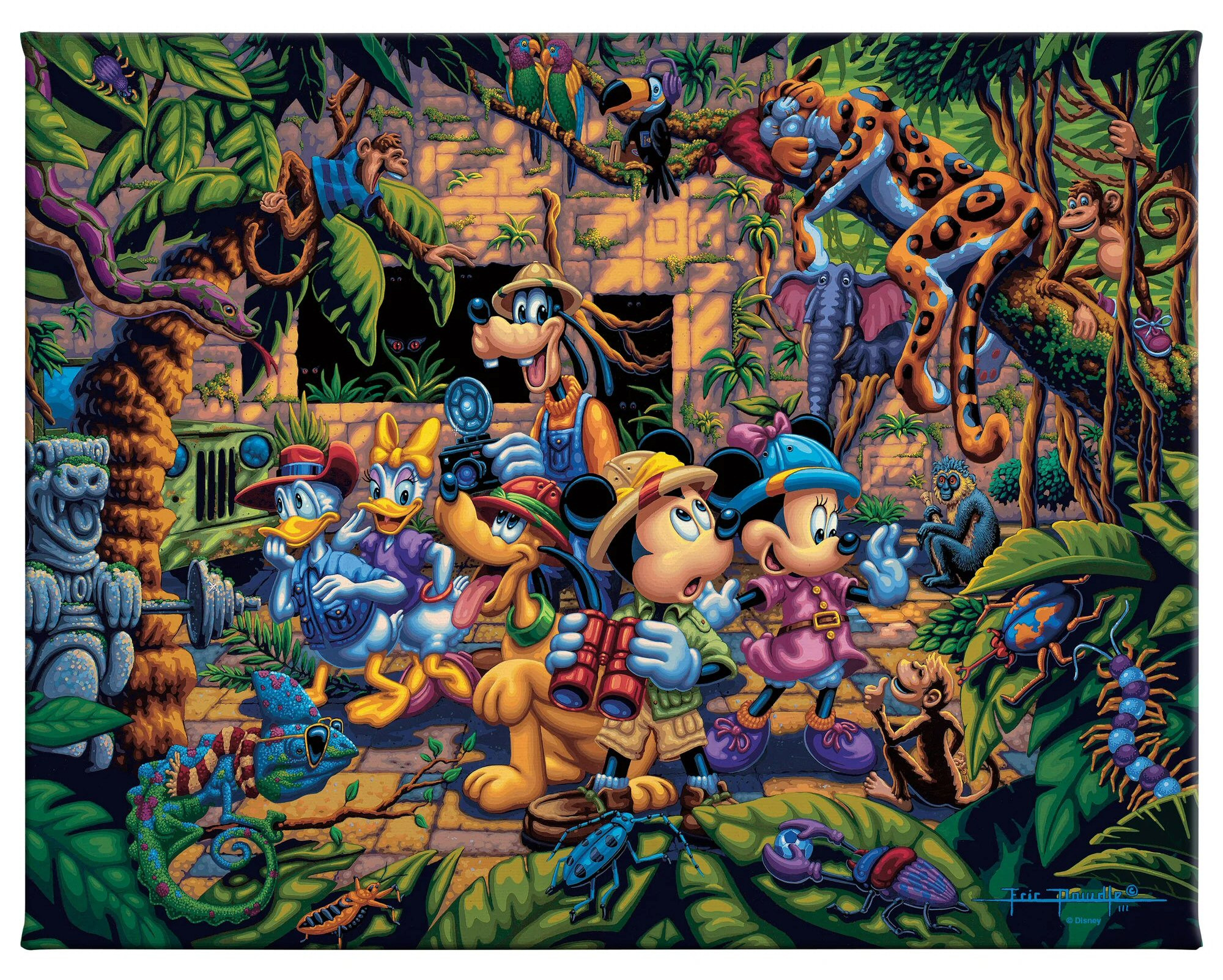 28" x 35" Disney Mickey & Friends Exploring the Jungle Framed Canvas ...