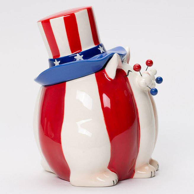 Patriot Whisker Cat Porcelain Candy Box Jar - Serveware - Cosmos