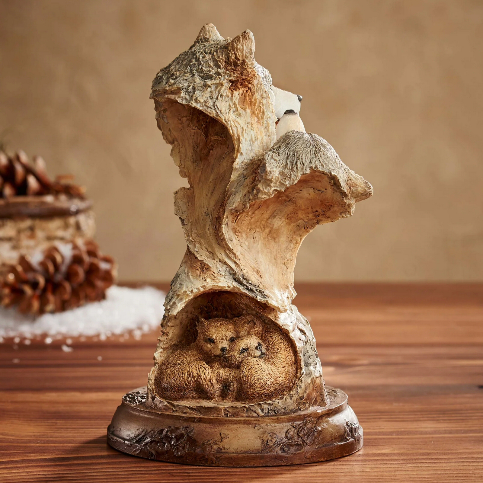 Family Song Wolf & Cubs Sculpture | Hand Painted Wildlife