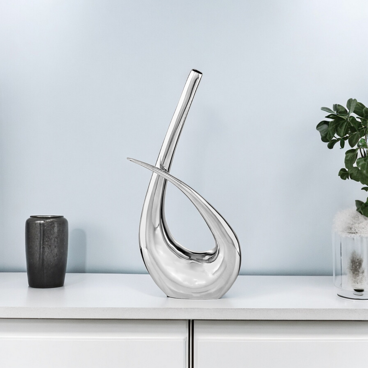 Set of Two Silver Aluminum Modern Hole Table Vases - Decorative Accessories