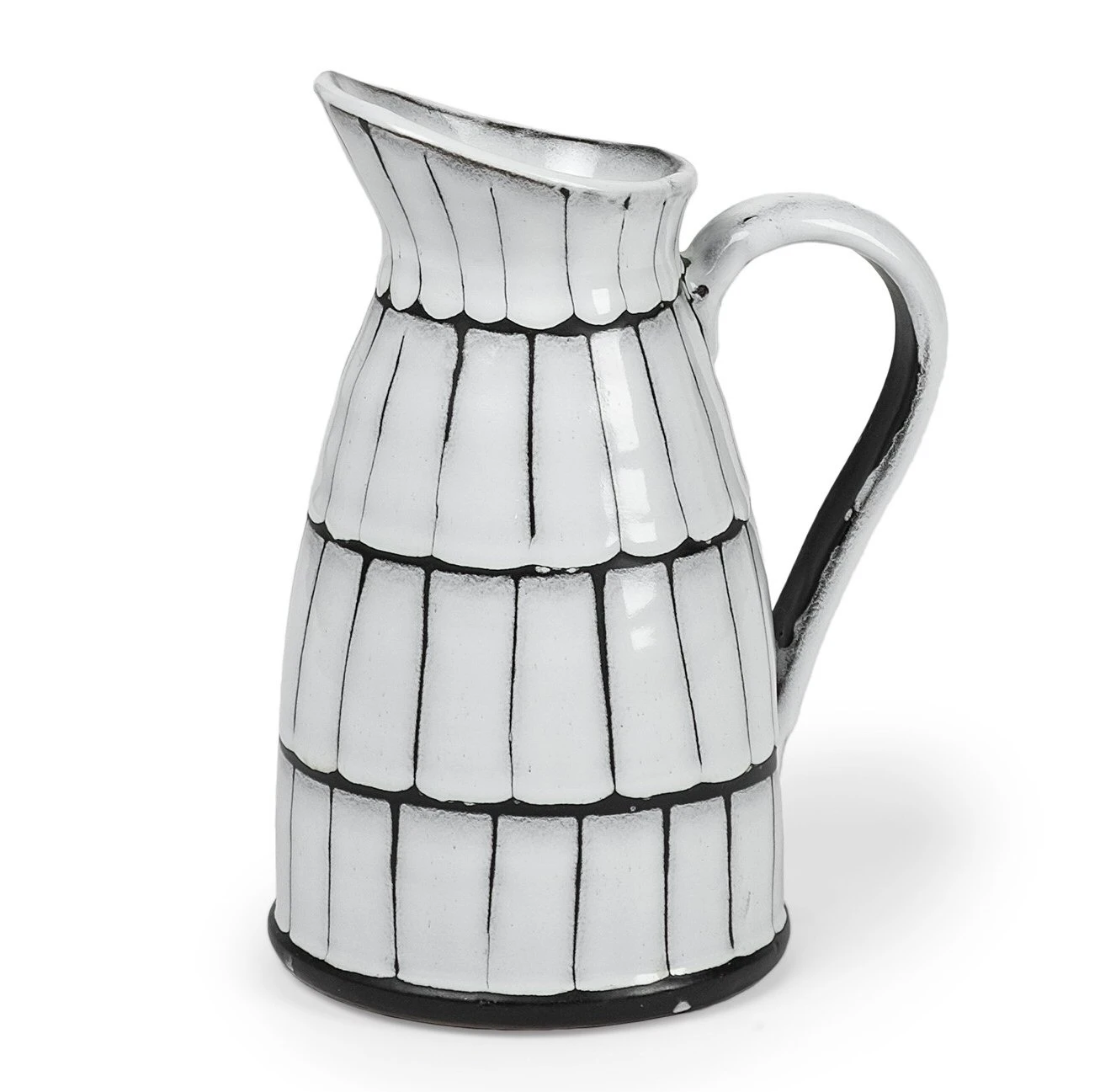 13" White And Black Artisan Glaze Ceramic Pitcher - Decorative Accessories