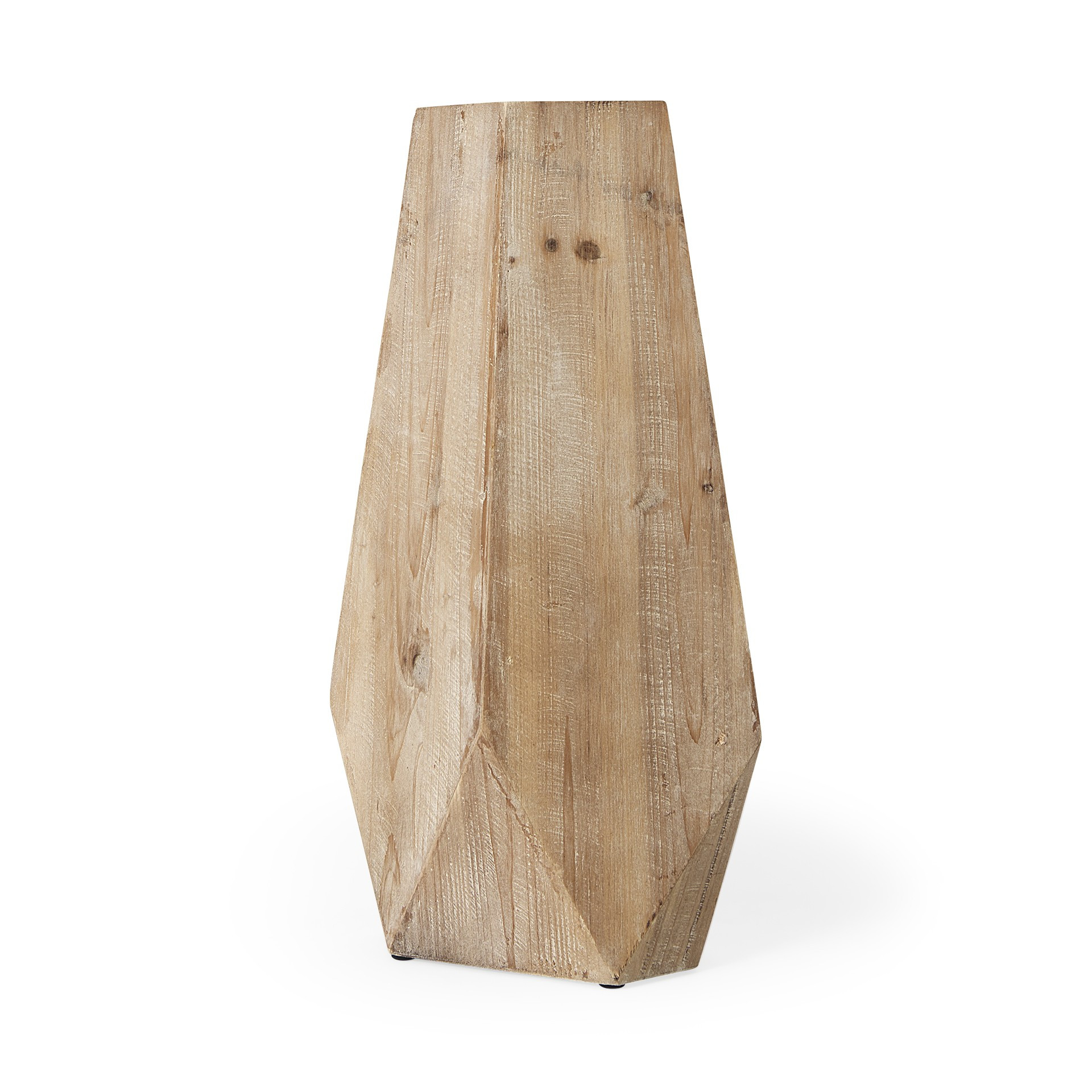 19" Natural Solid Wood Faceted Geometric Table Vase - Decorative ...