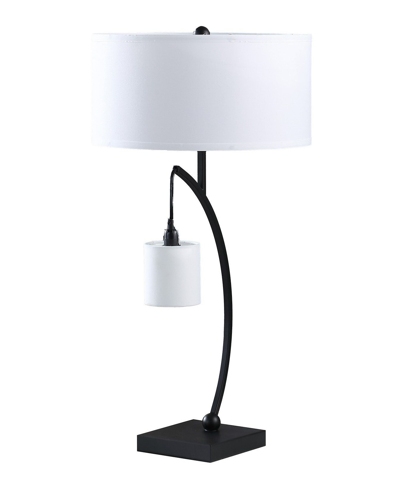 29" Black Metal Two Light Arched Table Lamp with White Drum Shade ...