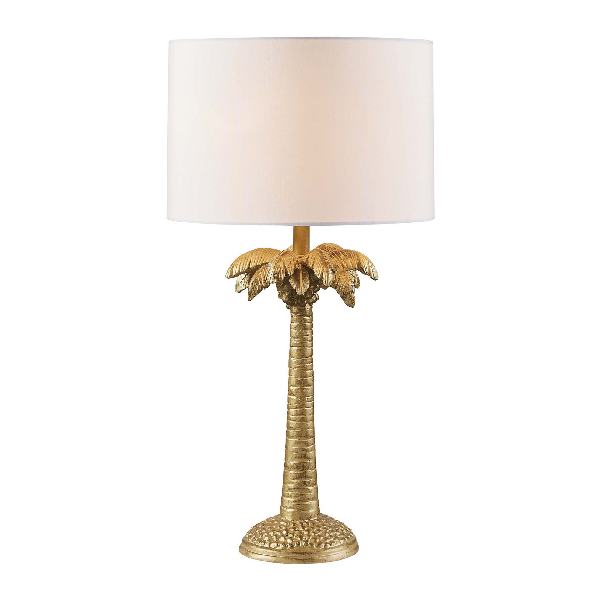 22" Gold Tropical Coconut Tree Table Lamp with White Drum Shade - Lighting