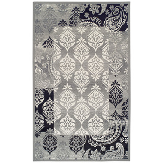 4' x 6' Beige Gray and Black Damask Distressed Stain Resistant Area Rug
