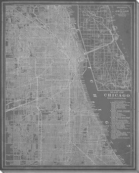 Chicago City Grid Map Wrapped Canvas Giclee Print Wall Art | Vintage ...