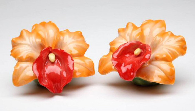 Orchid Flower Porcelain Salt and Pepper Shakers, Set of 4 - Tableware ...