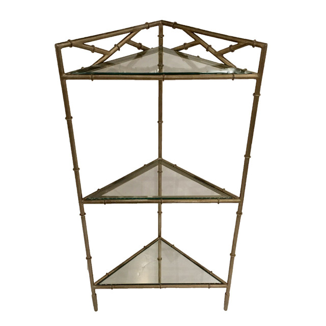Champagne Silver Bamboo Triangle 3 Tier Iron and Glass Table - Dessau Home