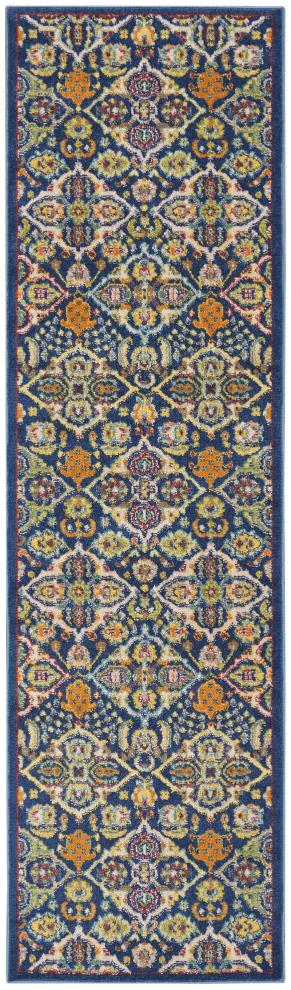2' x 10' Navy Blue Floral Power Loom Runner Rug