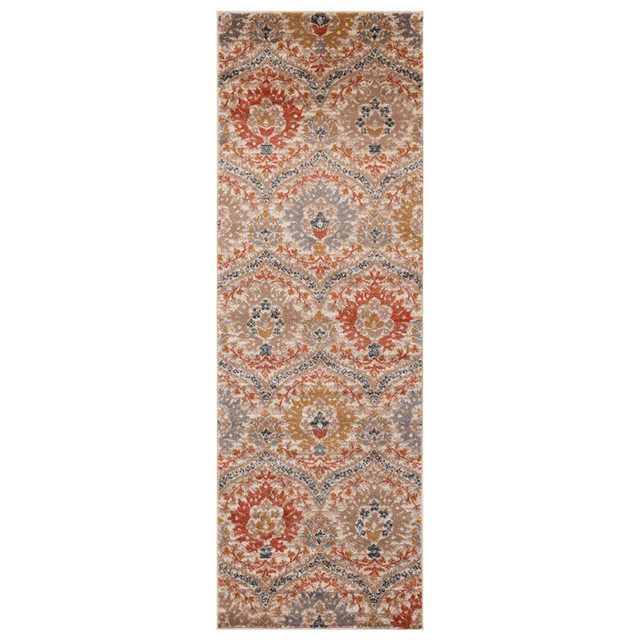 3' x 10' Runner Ivory Blue and Gray Floral Stain Resistant Runner Rug