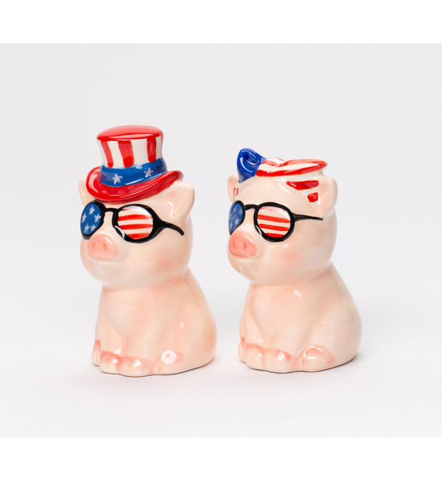 Patriot Pig with Uncle Sam Hat Porcelain Salt and Pepper Shakers, Set ...