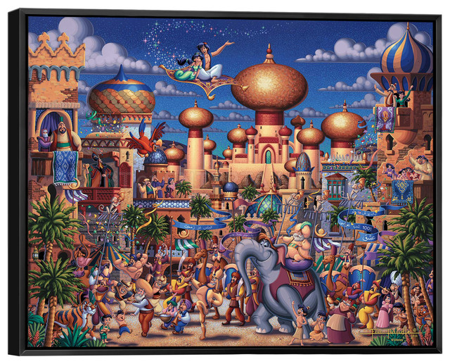 28" x 35" Disney Aladdin Celebration in Agrabah Framed Canvas Wall Art ...