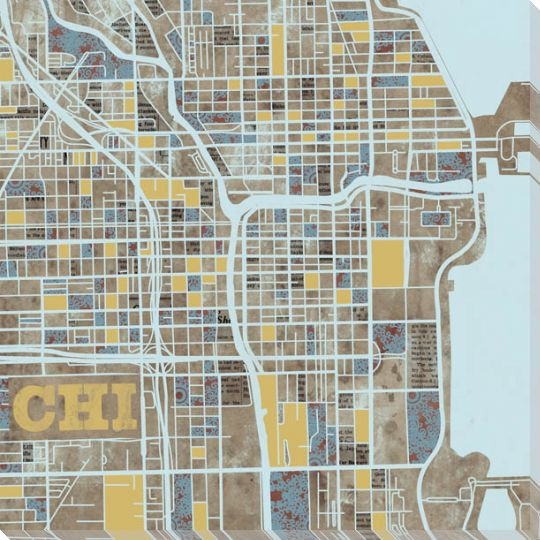 Chicago City Grid Map Wrapped Canvas Giclee Print Wall Art - Wall Decor ...