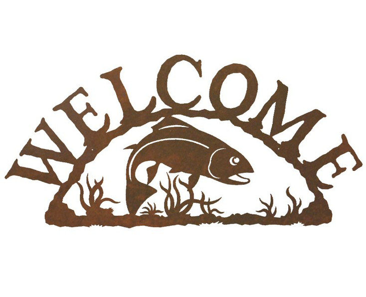 Trout Fish Metal Welcome Sign | Fishing Lodge Decor