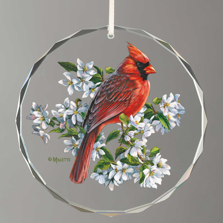 Springtime Cardinal Bird Round Glass Christmas Tree Ornament ...