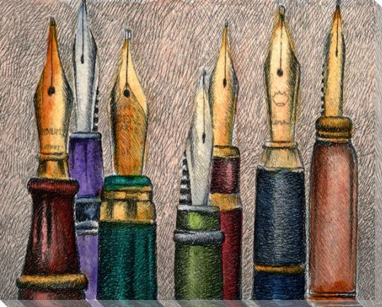Fountain Pens Wrapped Canvas Giclee Print Wall Art | Toddler Wall Art Decor