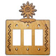 24 Point Sunburst Triple Rocker Switch Plate | Metal & Wood Cover
