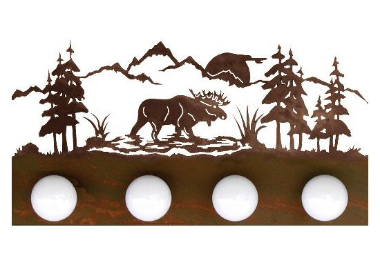 Moose Scene Vanity Light | Rustic Four Light Lodge Lighting