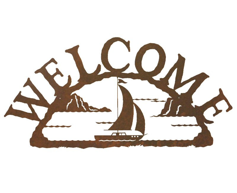 Sail Boat Metal Welcome Sign | Nautical Coastal Decor